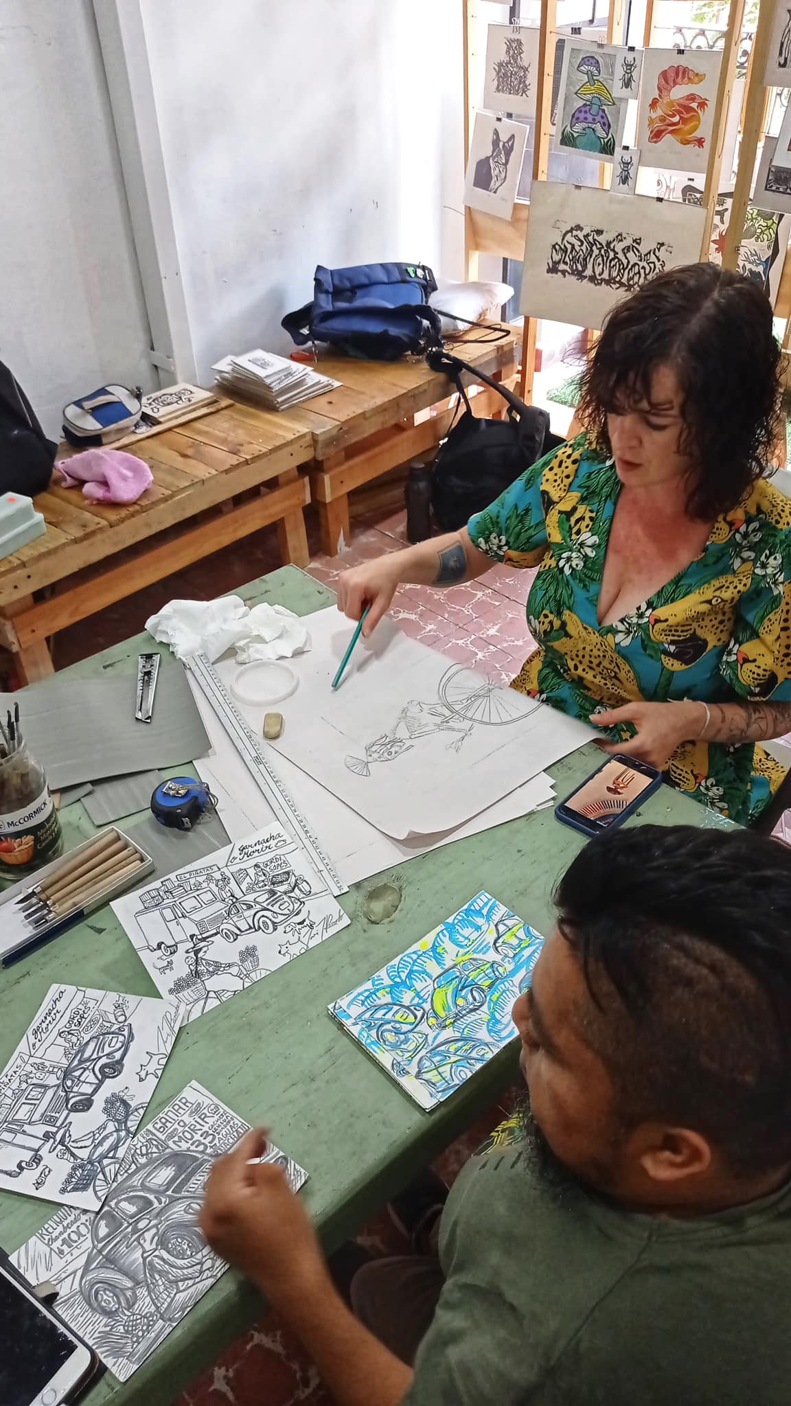 Grabado en linóleo y triplay – Taller de gráfica nahual